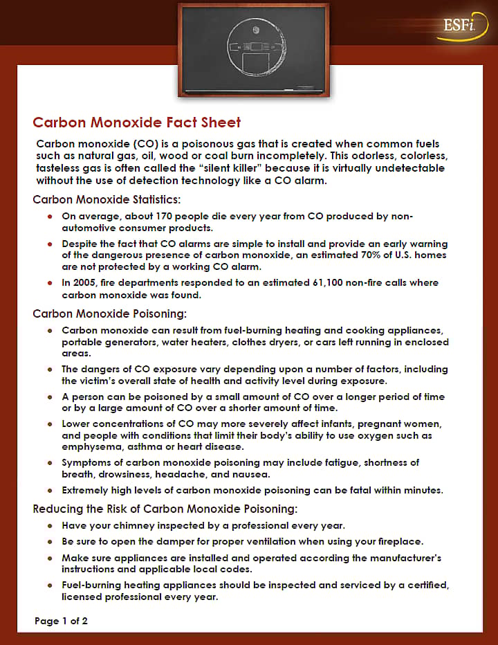 Carbon Monoxide Fact Sheet - Electrical Safety Foundation