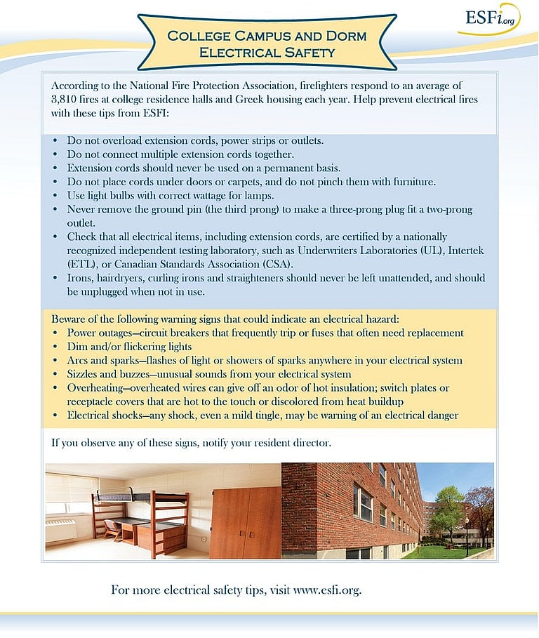 College Campus and Dorm Electrical Safety - Electrical Safety Foundation