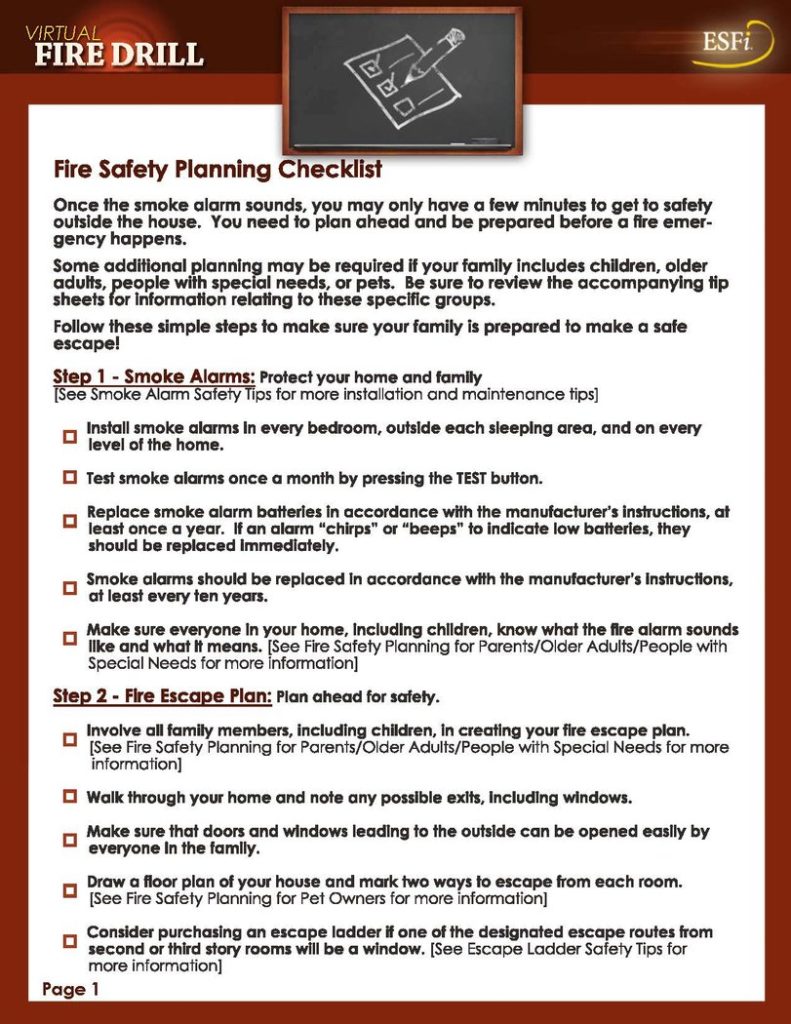 Fire Safety Planning Checklist - Electrical Safety Foundation