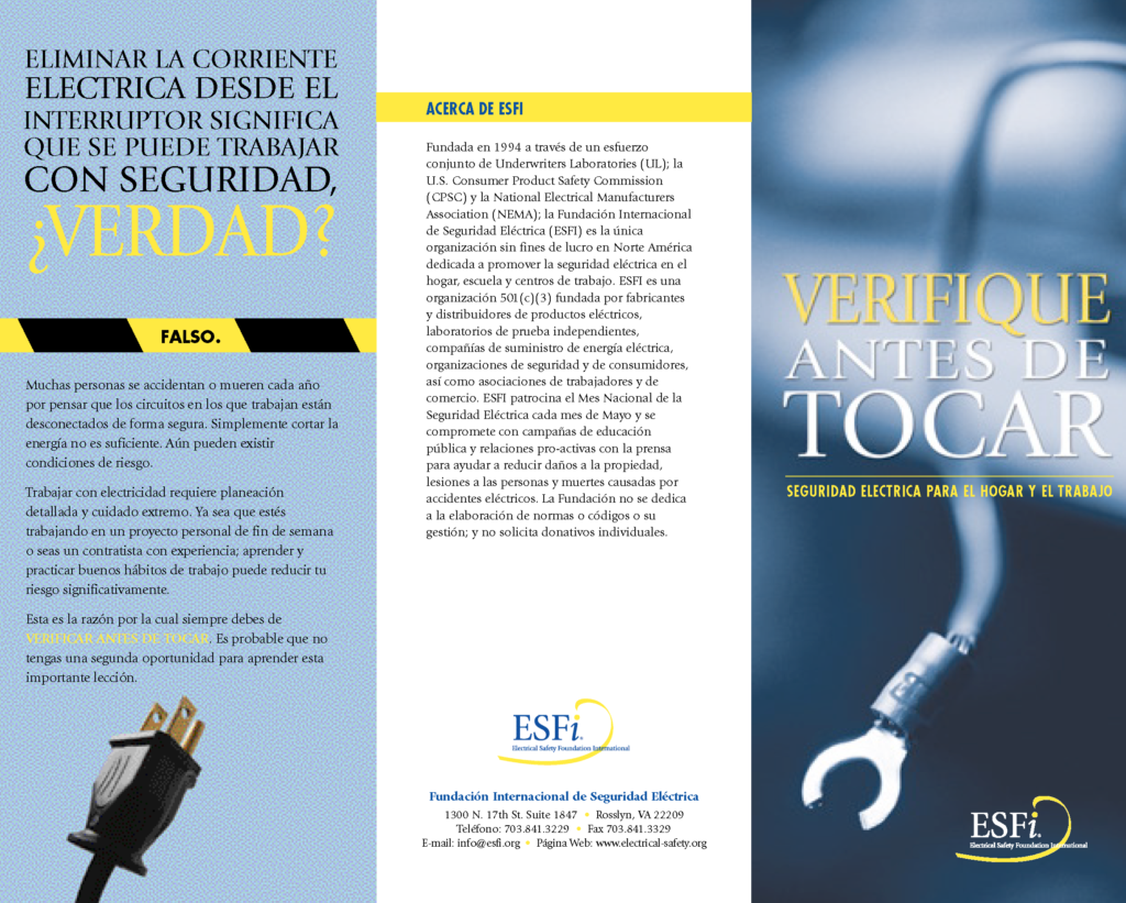 Test Before You Touch Brochure (Spanish) - Electrical Safety Foundation